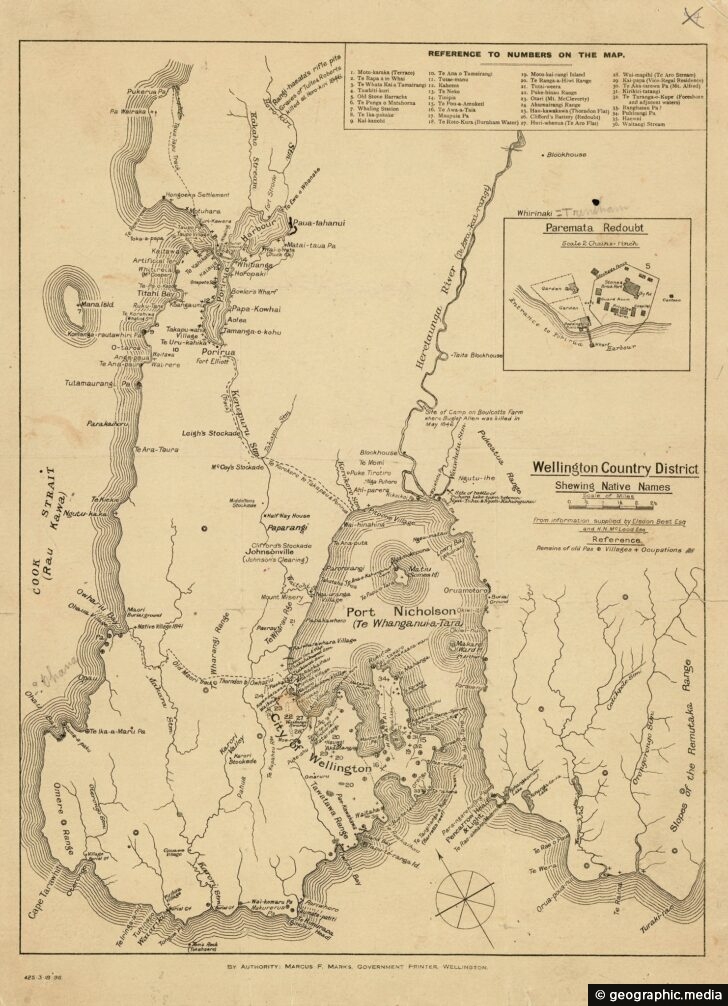Wellington District Map with Māori Names (c1916) - Geographic Media