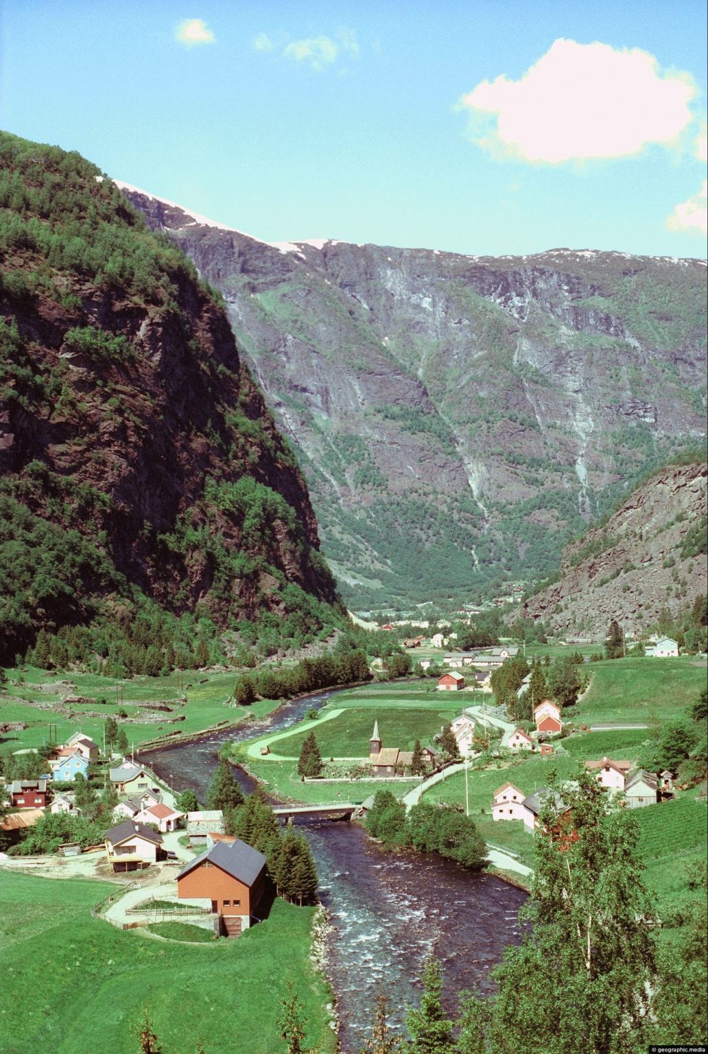 View of Flam and Flåmselvi in Norway - Geographic Media