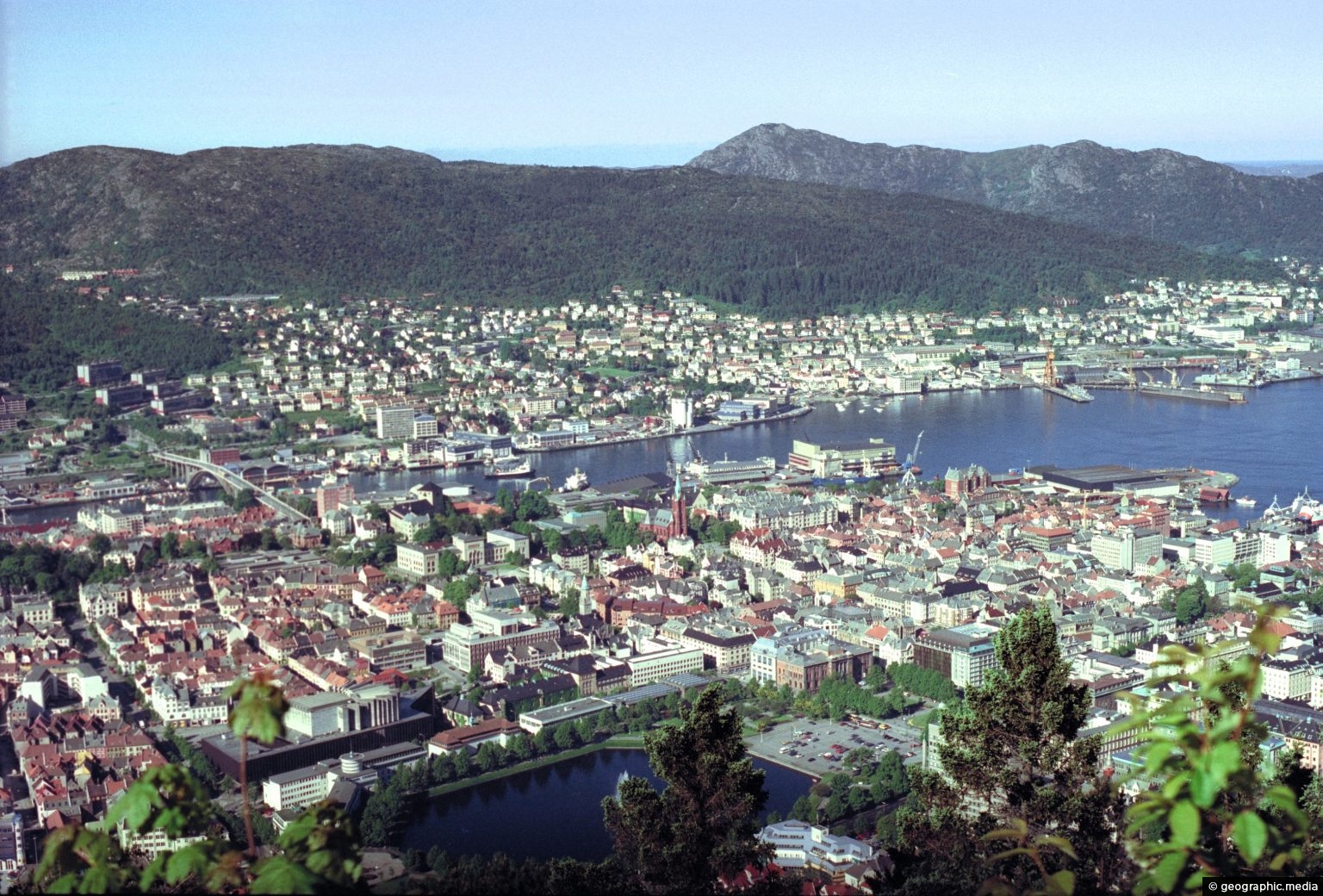 Aerial view of Bergen and Harbor - Geographic Media